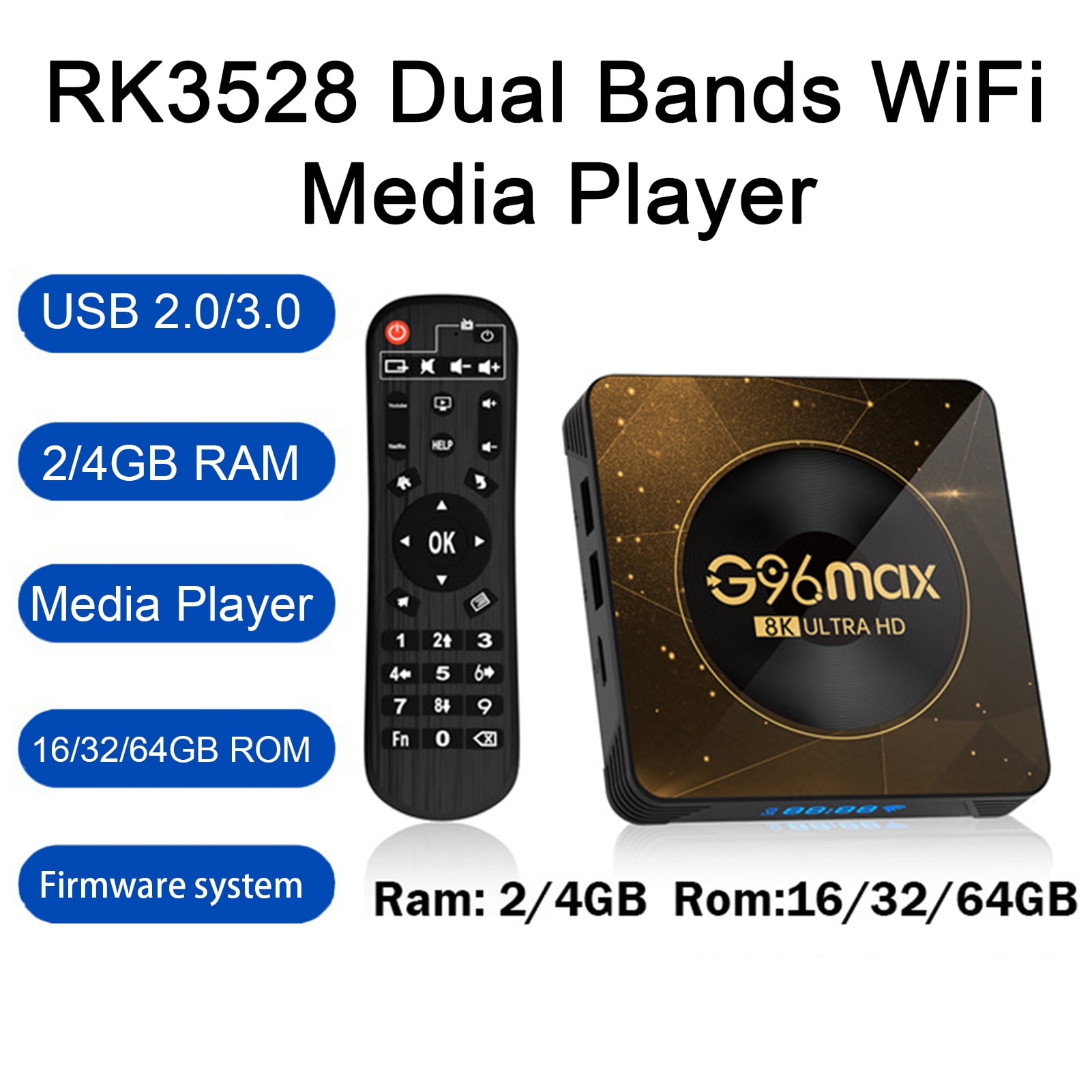 SUSUchens G96max RK3528 Smart TV Box Support 8K 2.4G/5G Wifi6 Set-top Box for Android 13.0 ...