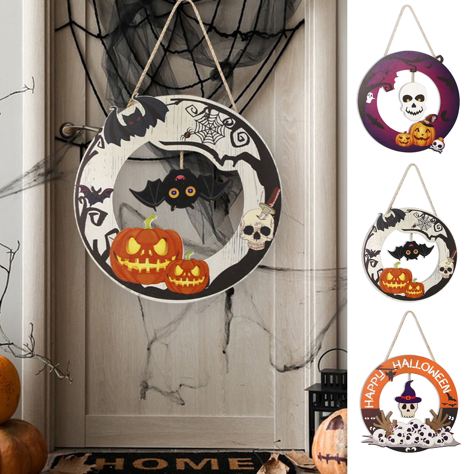 SUSUchens Halloween Door Sign Cartoon Ghost Bat Pumpkin Skull Indoor ...