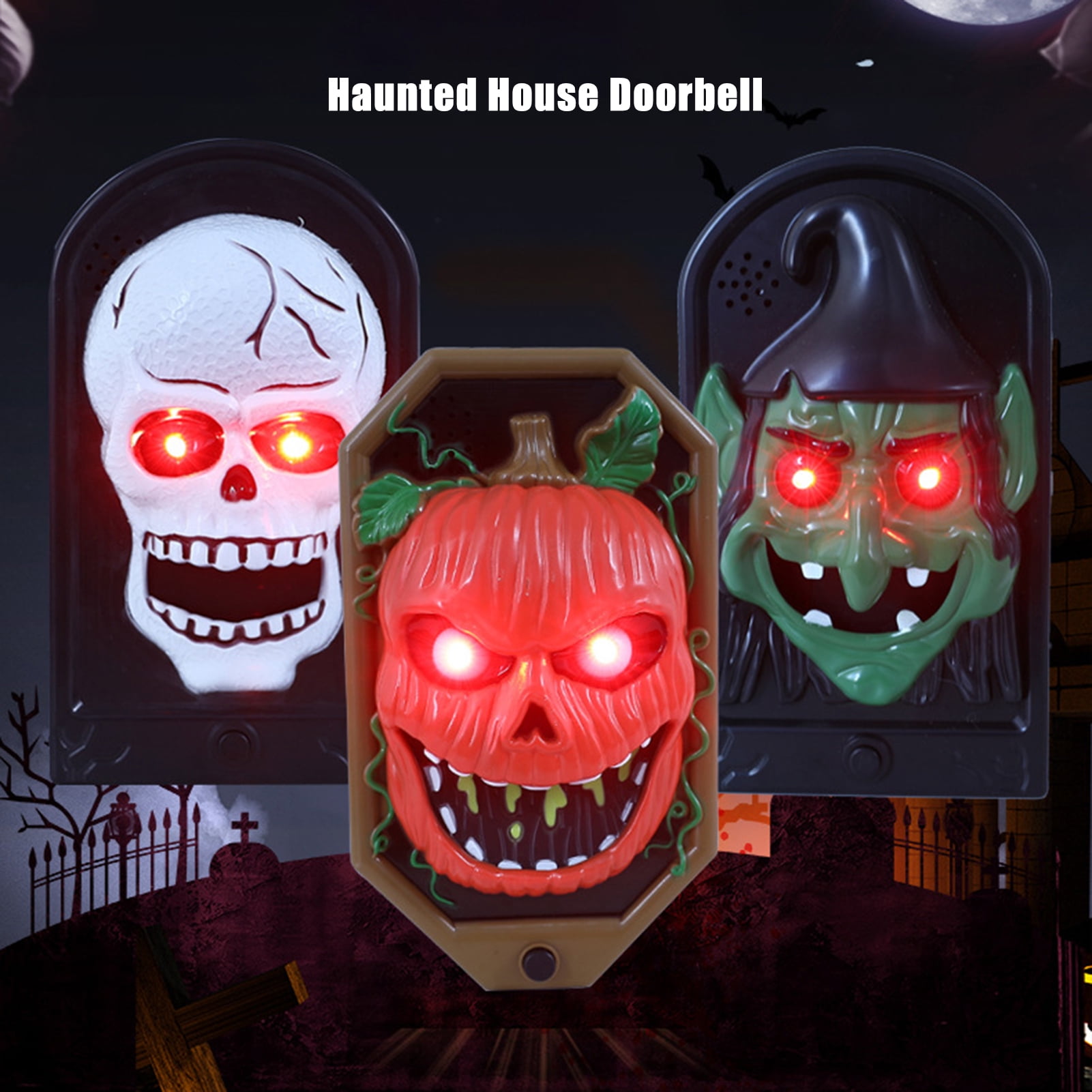 SUSUchens Halloween Skull Doorbell Animated Skeleton Pumpkin Witch Door ...
