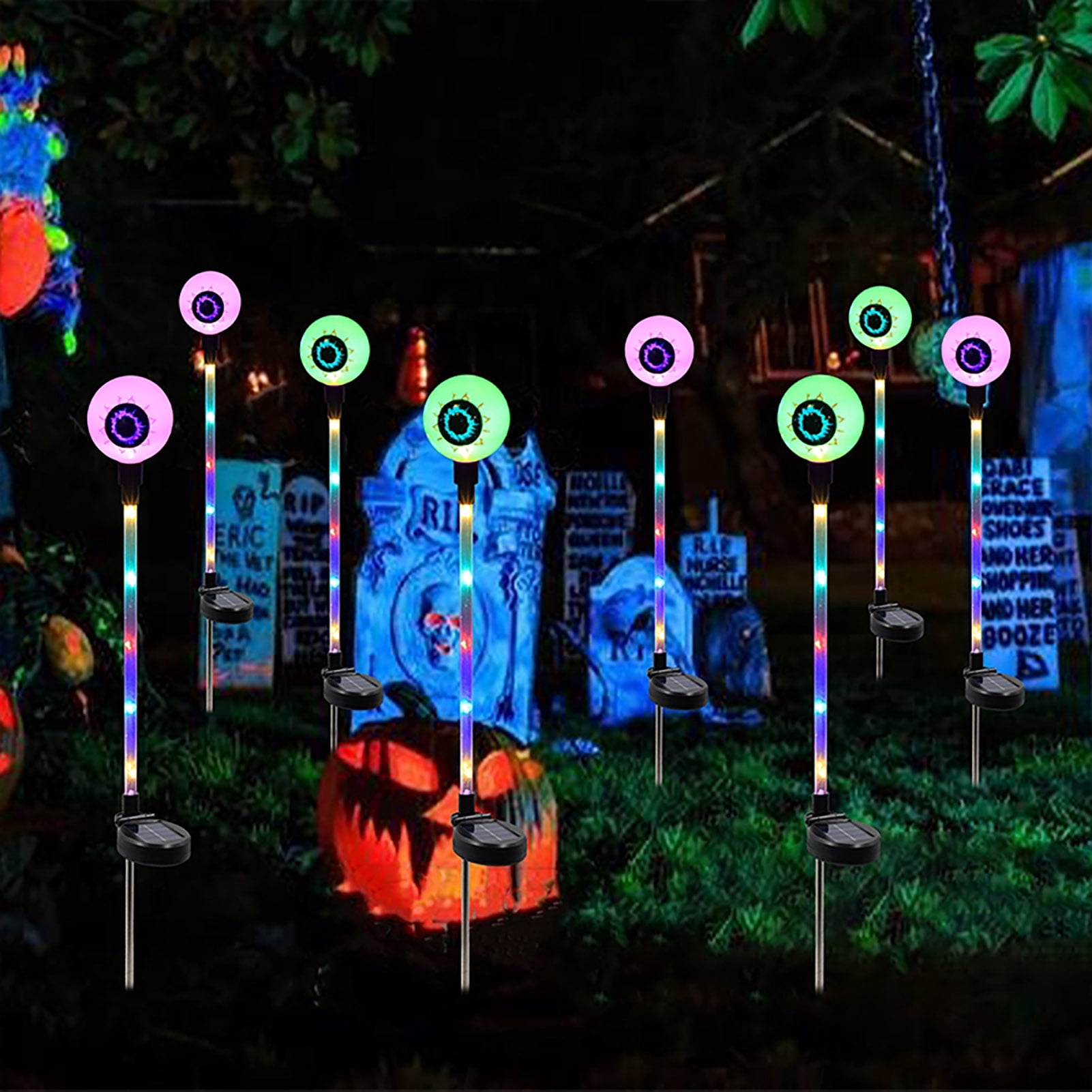 SUSUchens Halloween Solar Lights Skull Eyeball Pumpkin Pathway LED ...