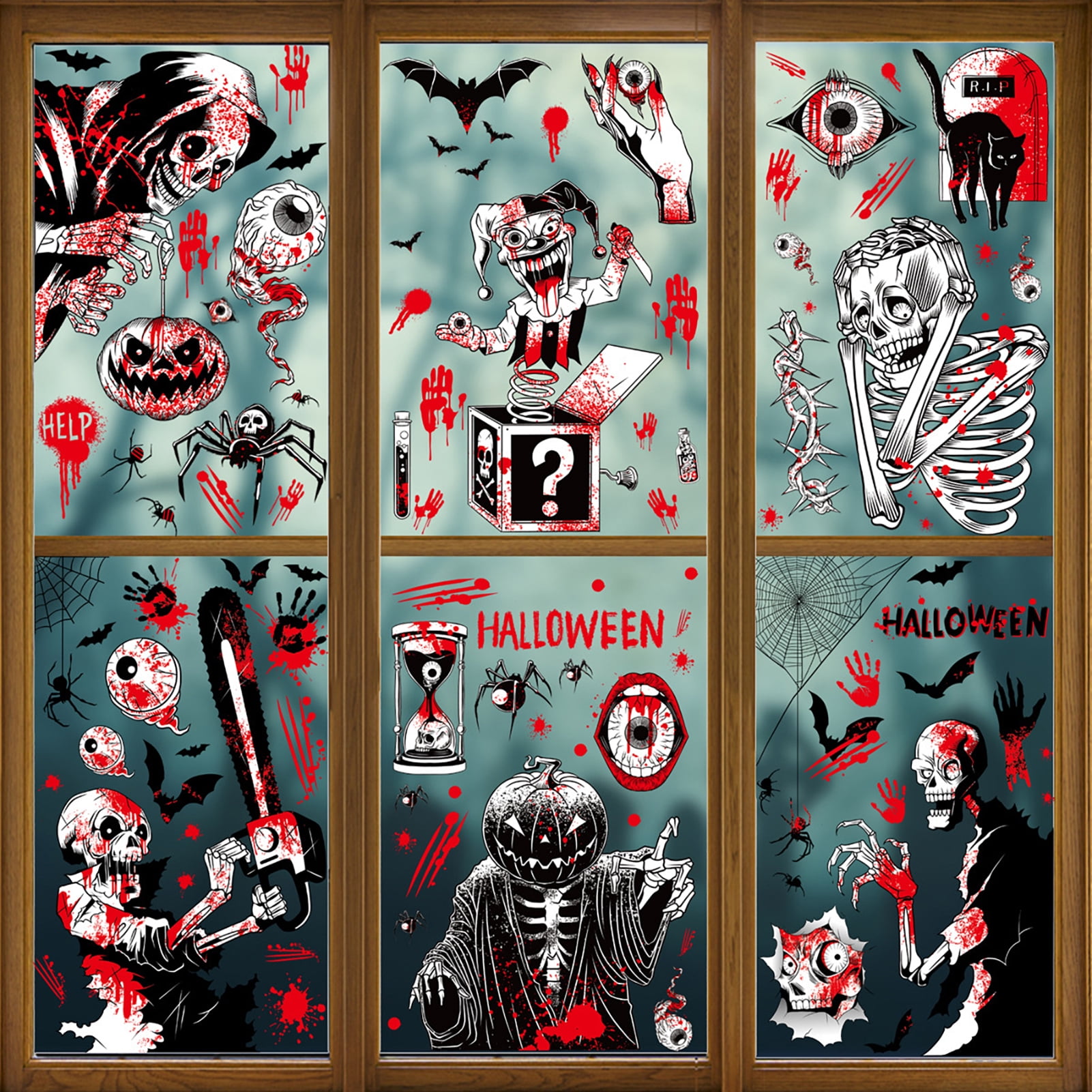 SUSUchens Halloween Window Stickers Scary Handprint Zombie Skull Blood ...