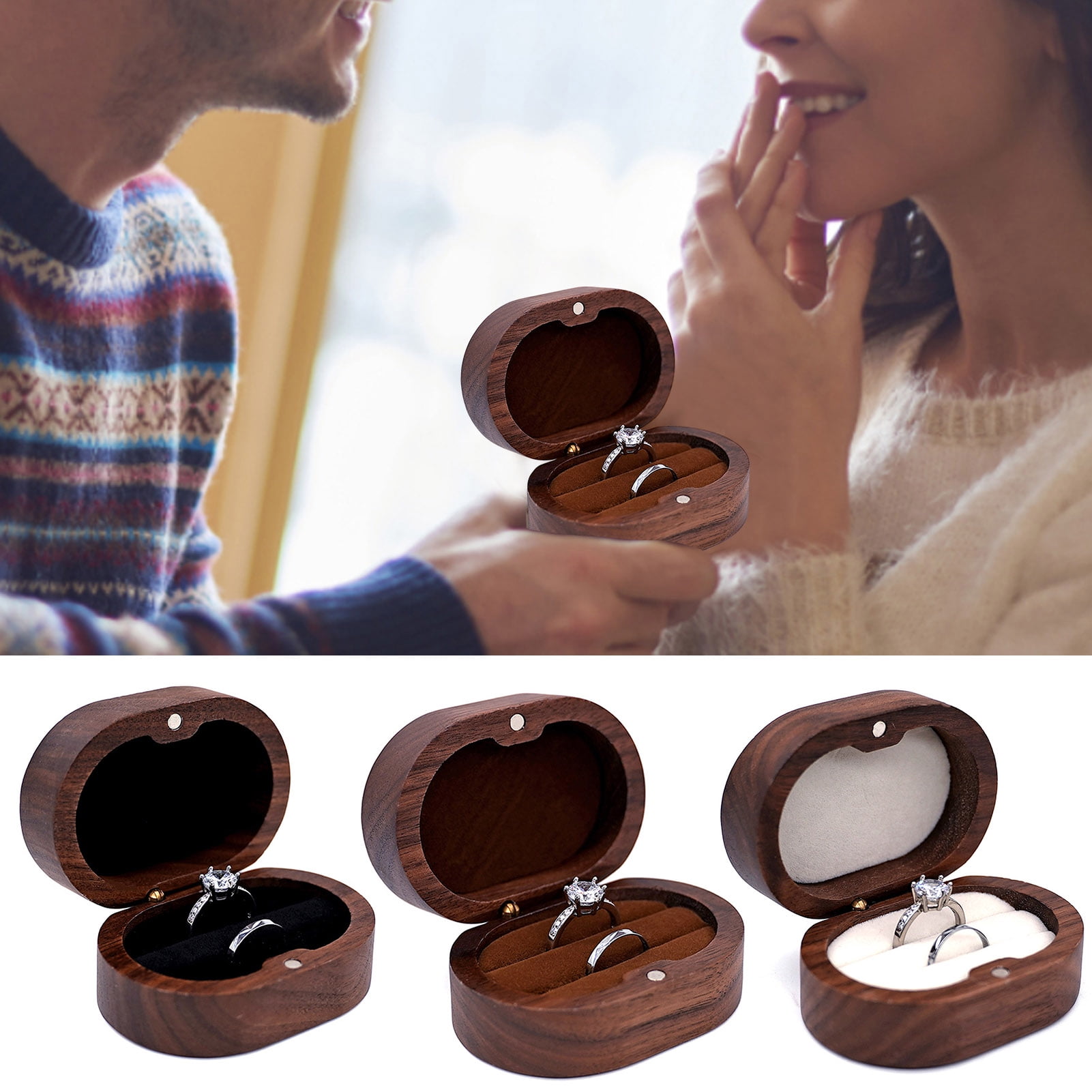 SUSUchens Handmade Wooden Rustic Ring Box Clear Lid Wedding Ring ...