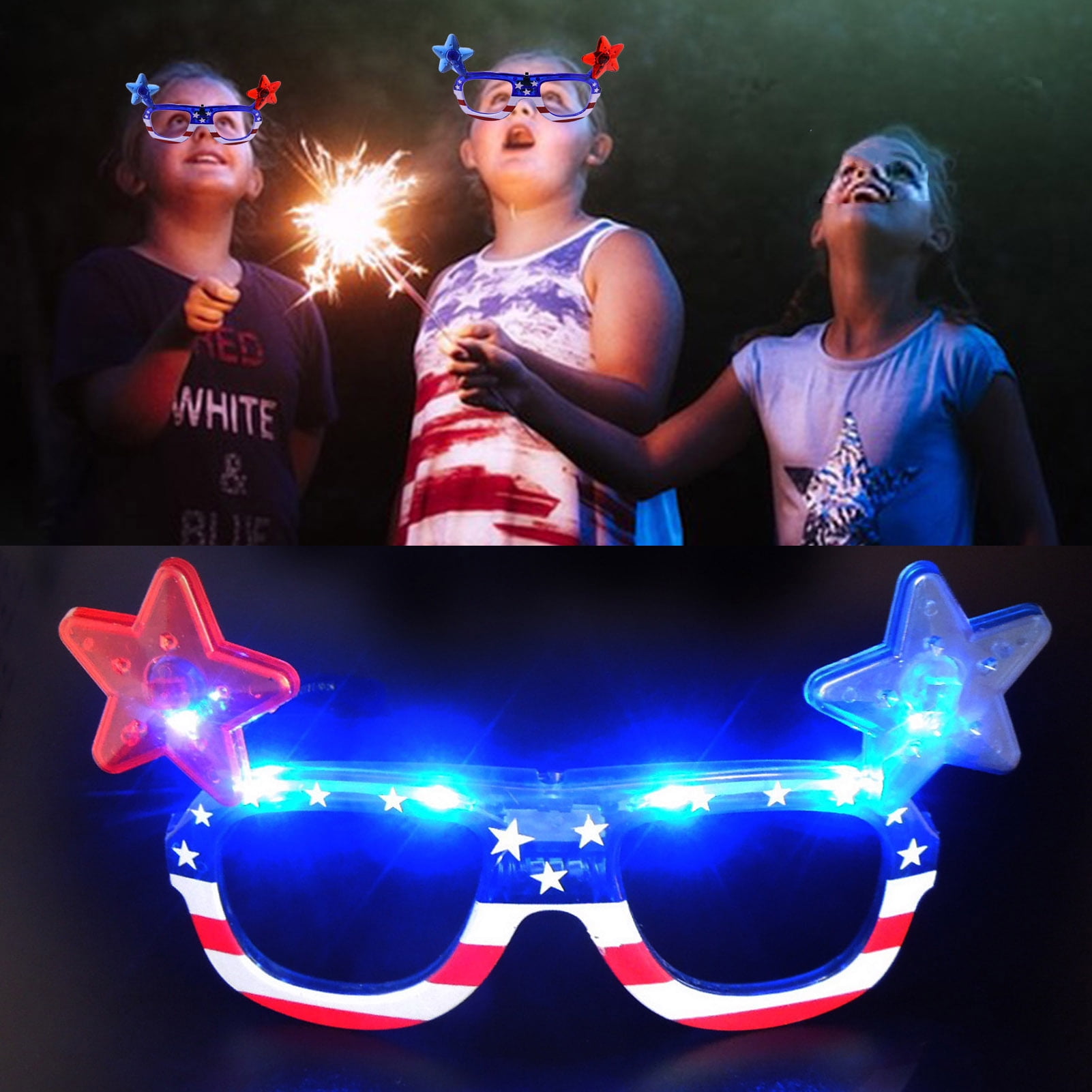 SUSUchens Independence Day Light Up Glasses LED American Flag Flashing ...