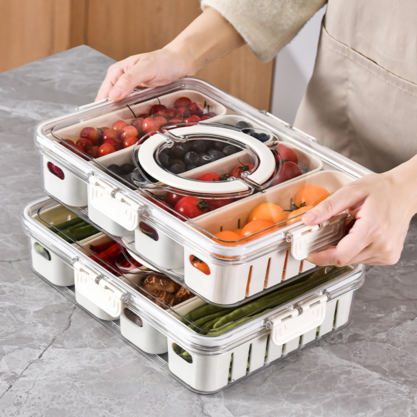 SUSUchens Kitchen Double-layer Crisper Box Drain Basket Bowl Washing ...