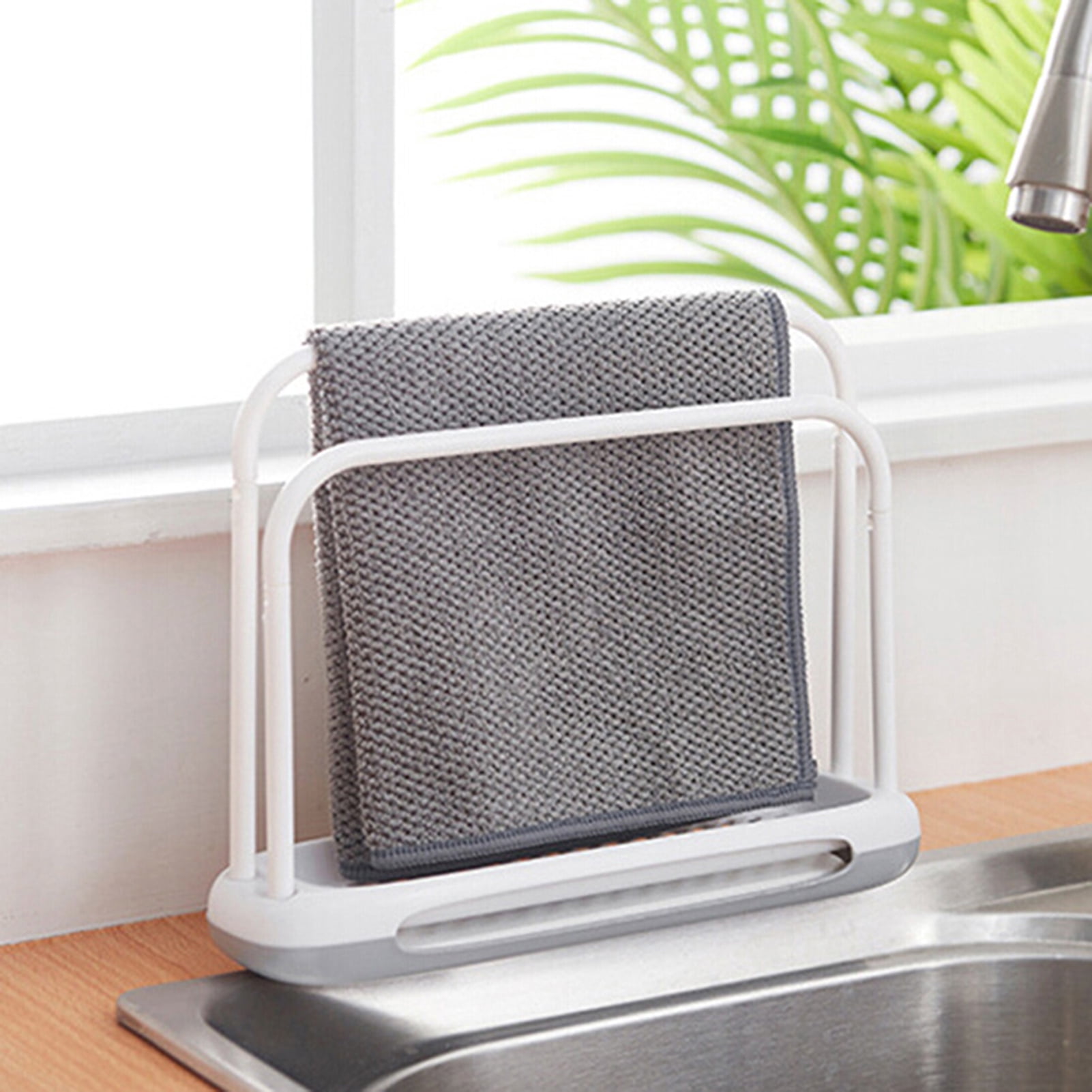 SUSUchens Kitchen Sink Sponge Holder with Drainage Tray Double Rod Dish ...