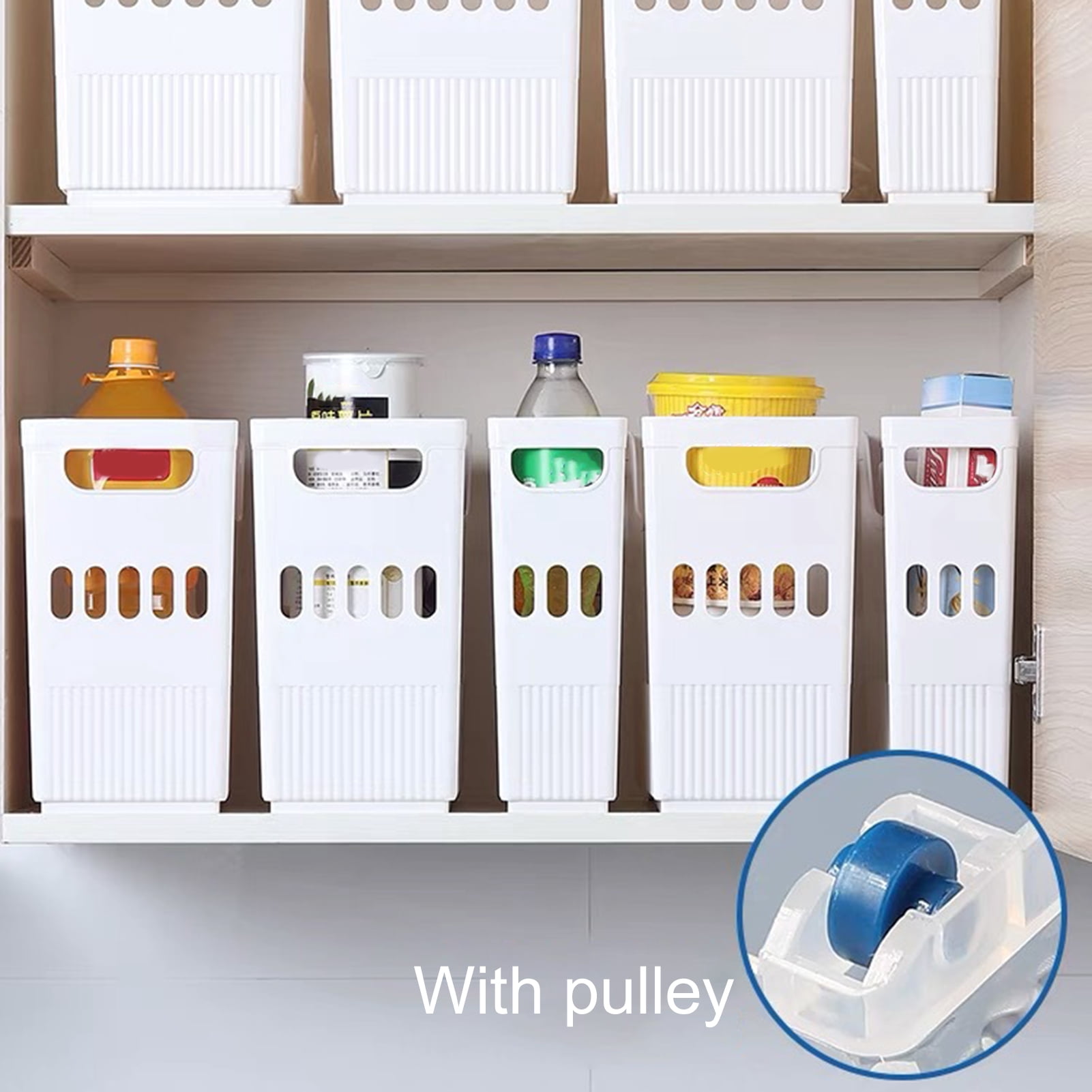 SUSUchens Kitchen Storage Box with Built-in Pulley Design Plastic ...