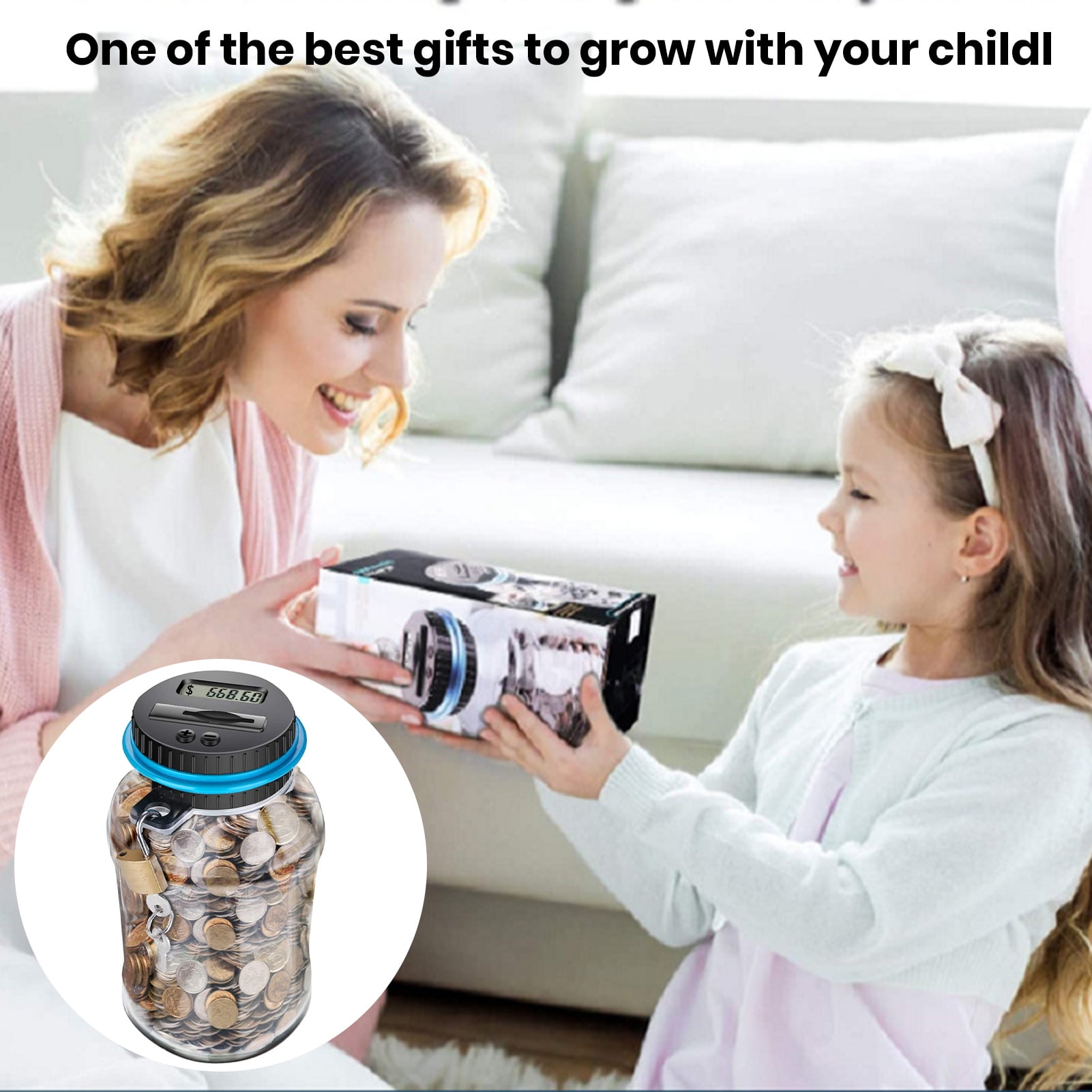 SUSUchens Money Box with Lock LCD Digital Counter 2.5L Capacity Clear ...