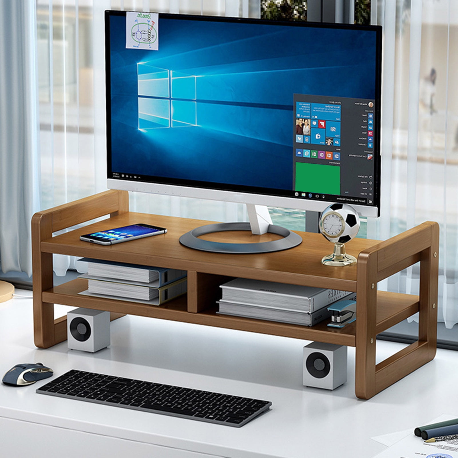 SUSUchens Monitor Stand Riser Computer Wood Desk Organizer with Shelf ...