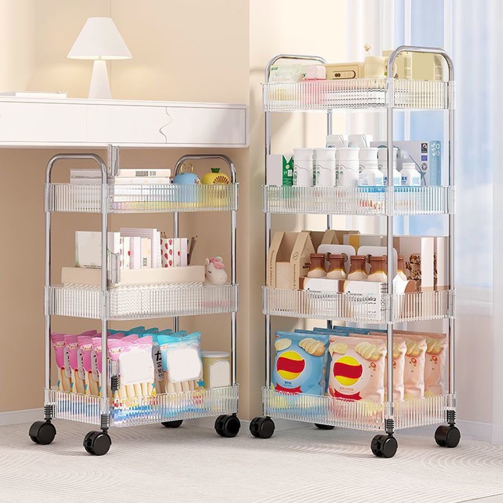 SUSUchens Movable Shelf with Wheels Multi-tiers Storage Rack Rolling ...