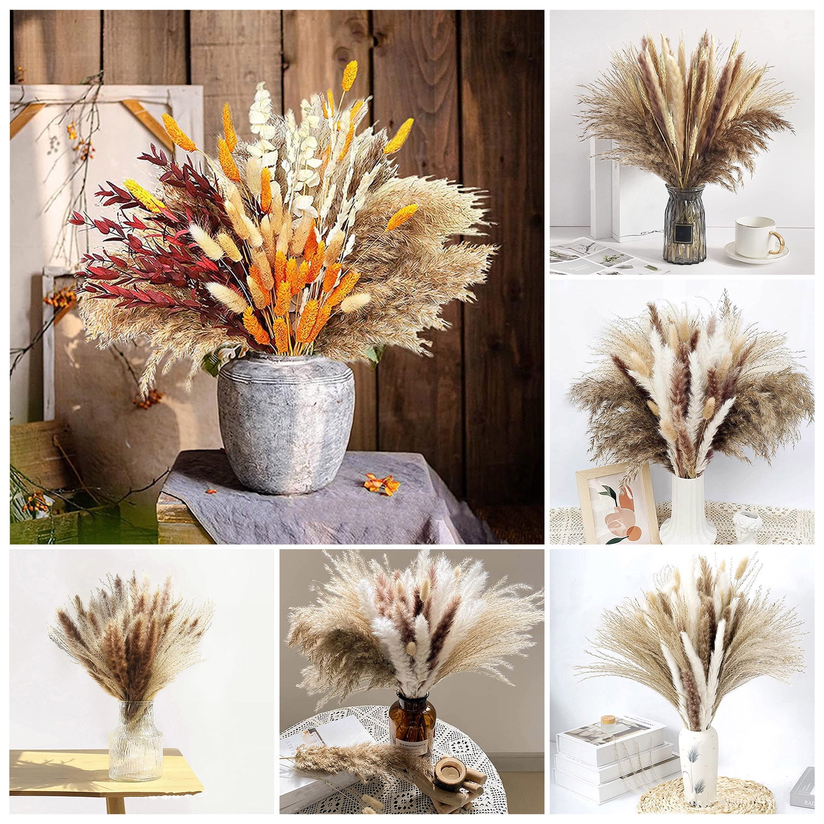 SUSUchens Natural Pampas Grass Dried Flower Bouquet Bohemian Style Free ...