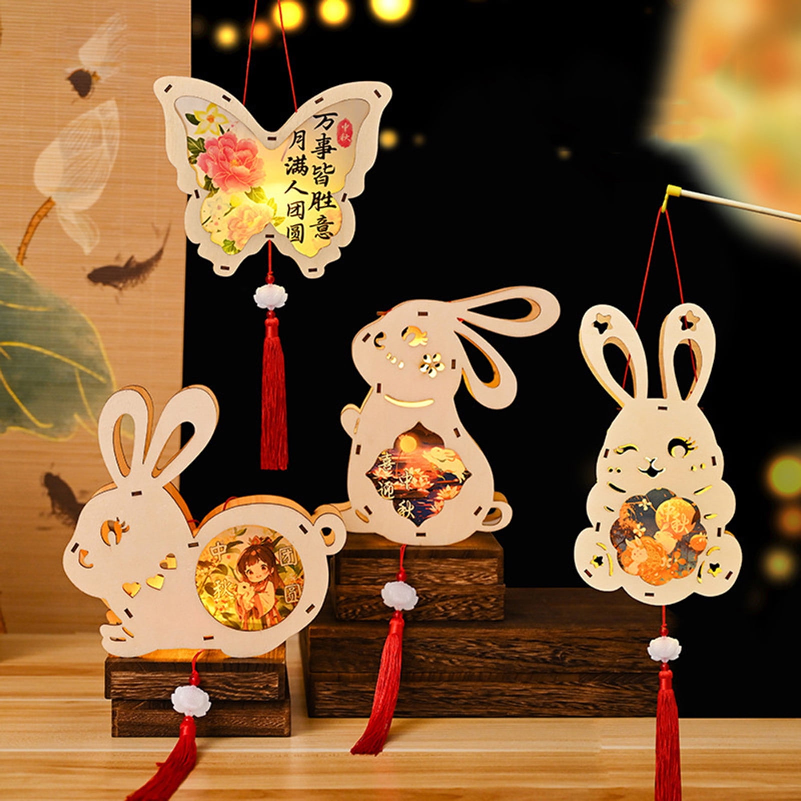 SUSUchens New Year Lantern LED Glowing Rabbit Lantern DIY Paper Craft ...