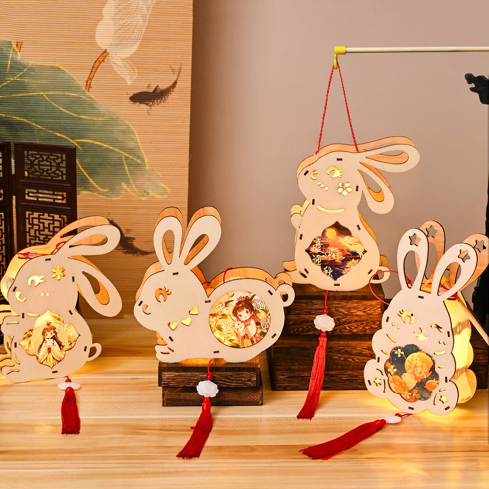 SUSUchens New Year Lantern LED Glowing Rabbit Lantern DIY Paper Craft ...