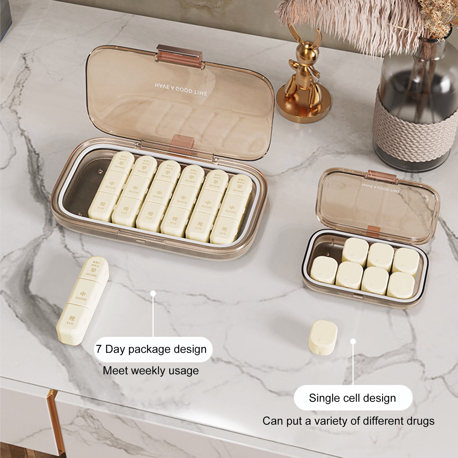 SUSUchens Pill Organizer 21 Compartments Date Reminder 3 Times One Day ...