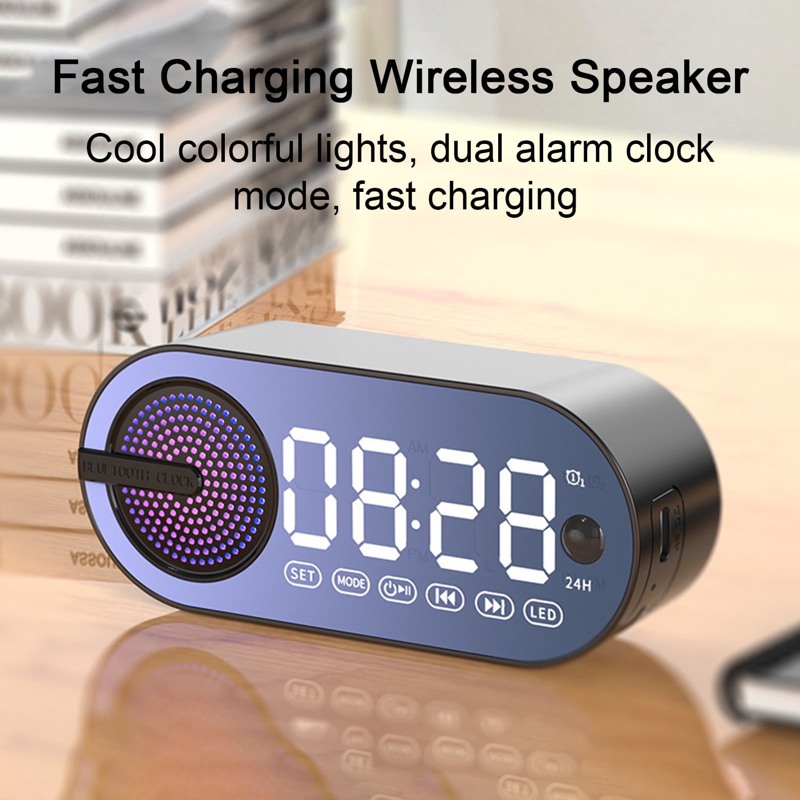SUSUchens Portable Wireless Speaker with Dazzling Mirror Clock Immersive Stereo Sound Enhanced ...