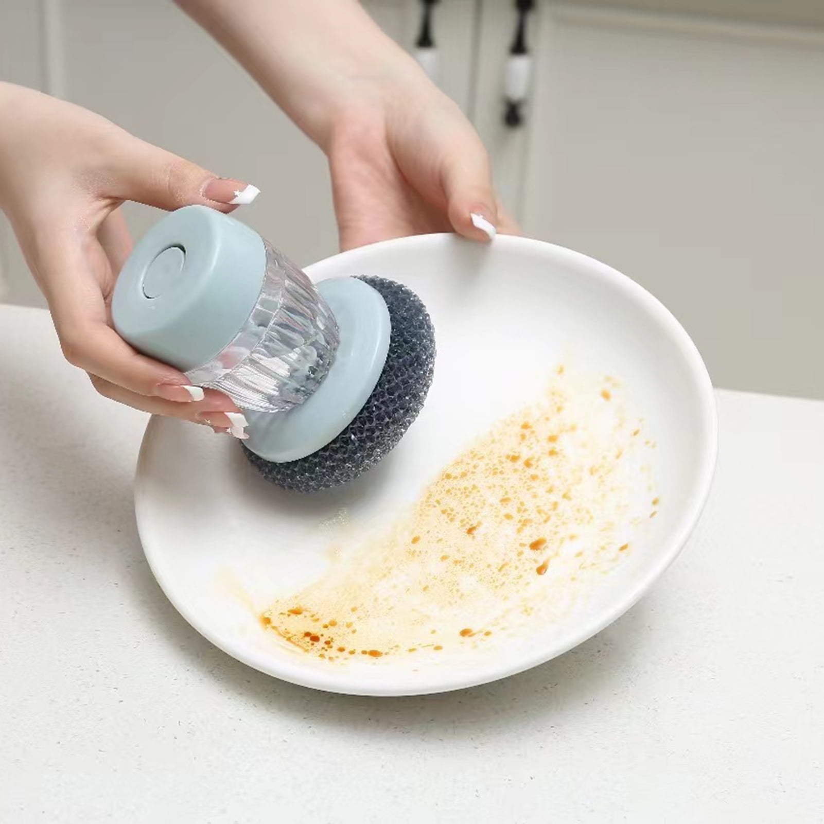 SUSUchens Pot Brush with Replaceable Steel Scrub Pad Soap Dispenser ...