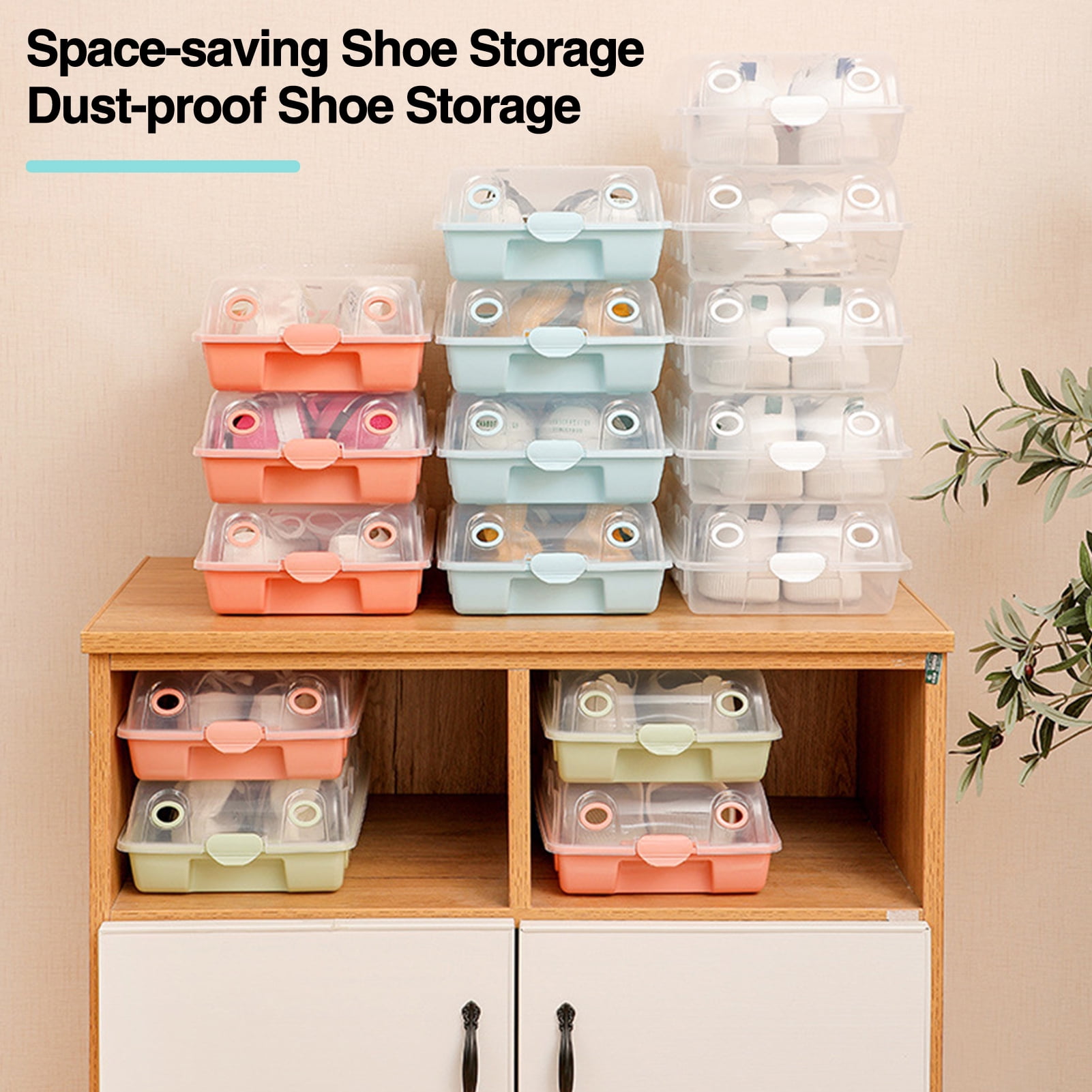 SUSUchens Shoe Storage Box with Clear Lid Visible Ventilation Holes ...