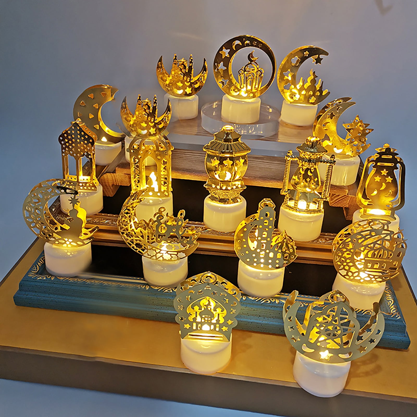 SUSUchens Star Moon Candlestick Candle Lamp Iron Art Battery Powered ...