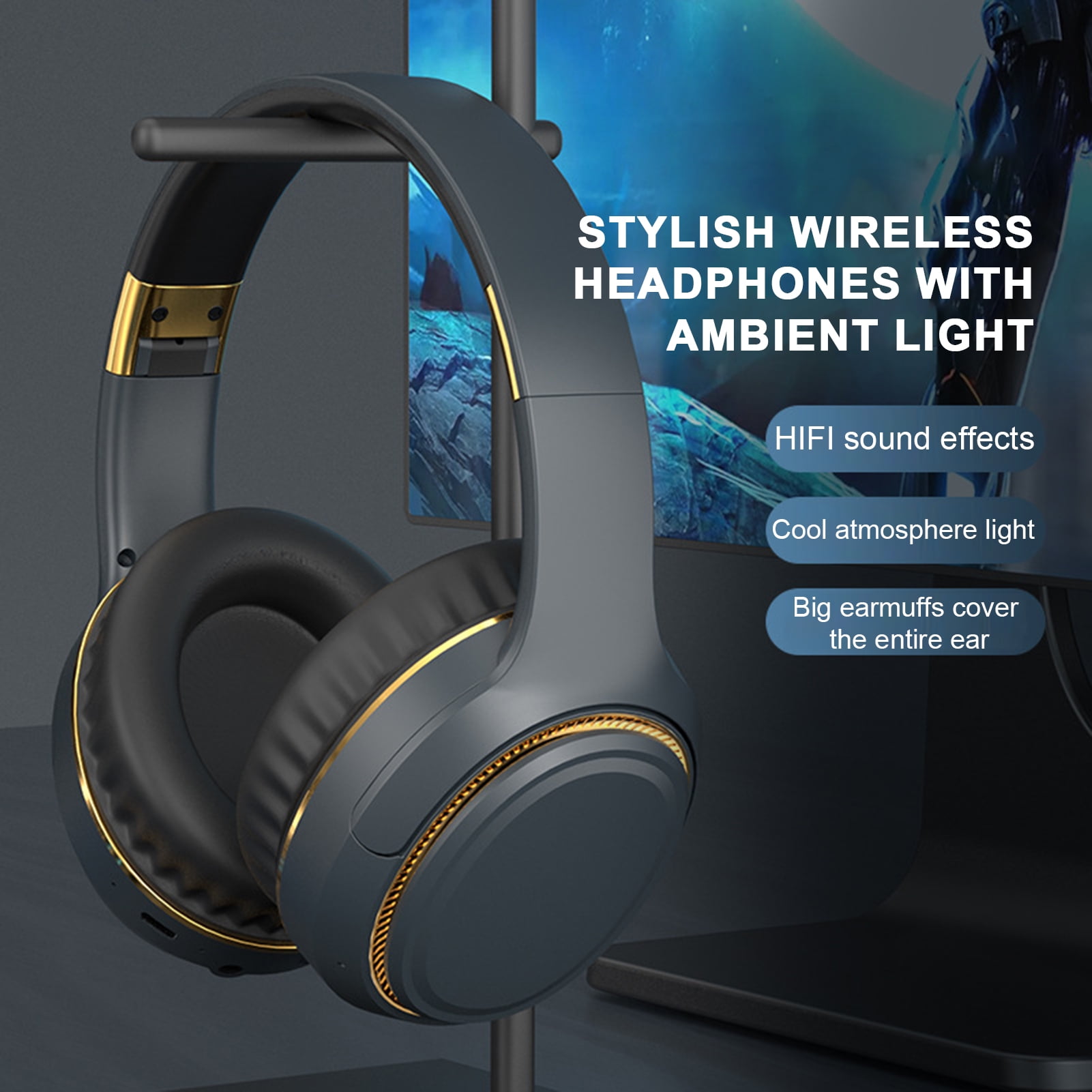 SUSUchens Wireless Headphones with Ambient Light HiFi Sound Noise ...
