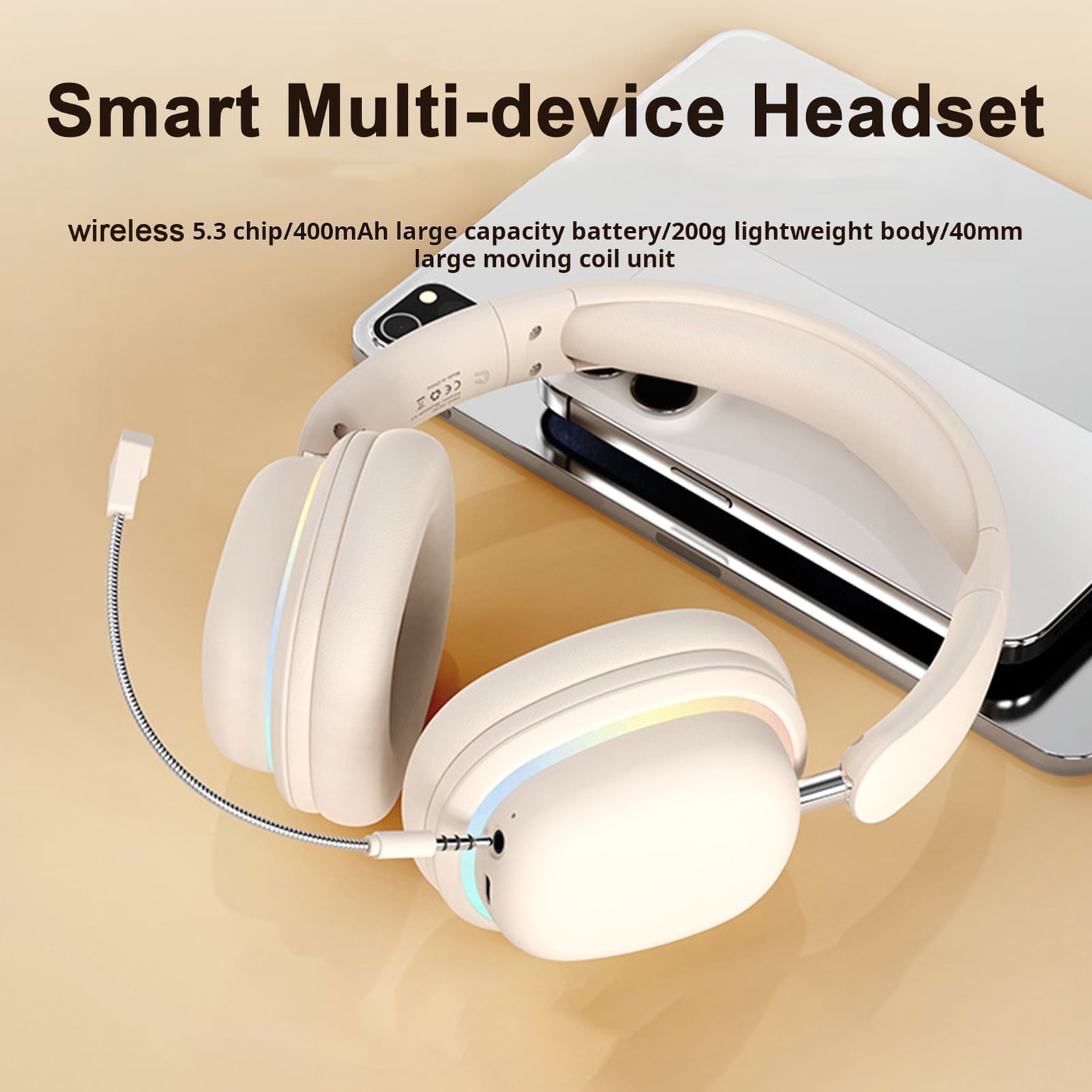 SUSUchens Wireless Headphones with RGB Lighting Lightweight Design ...