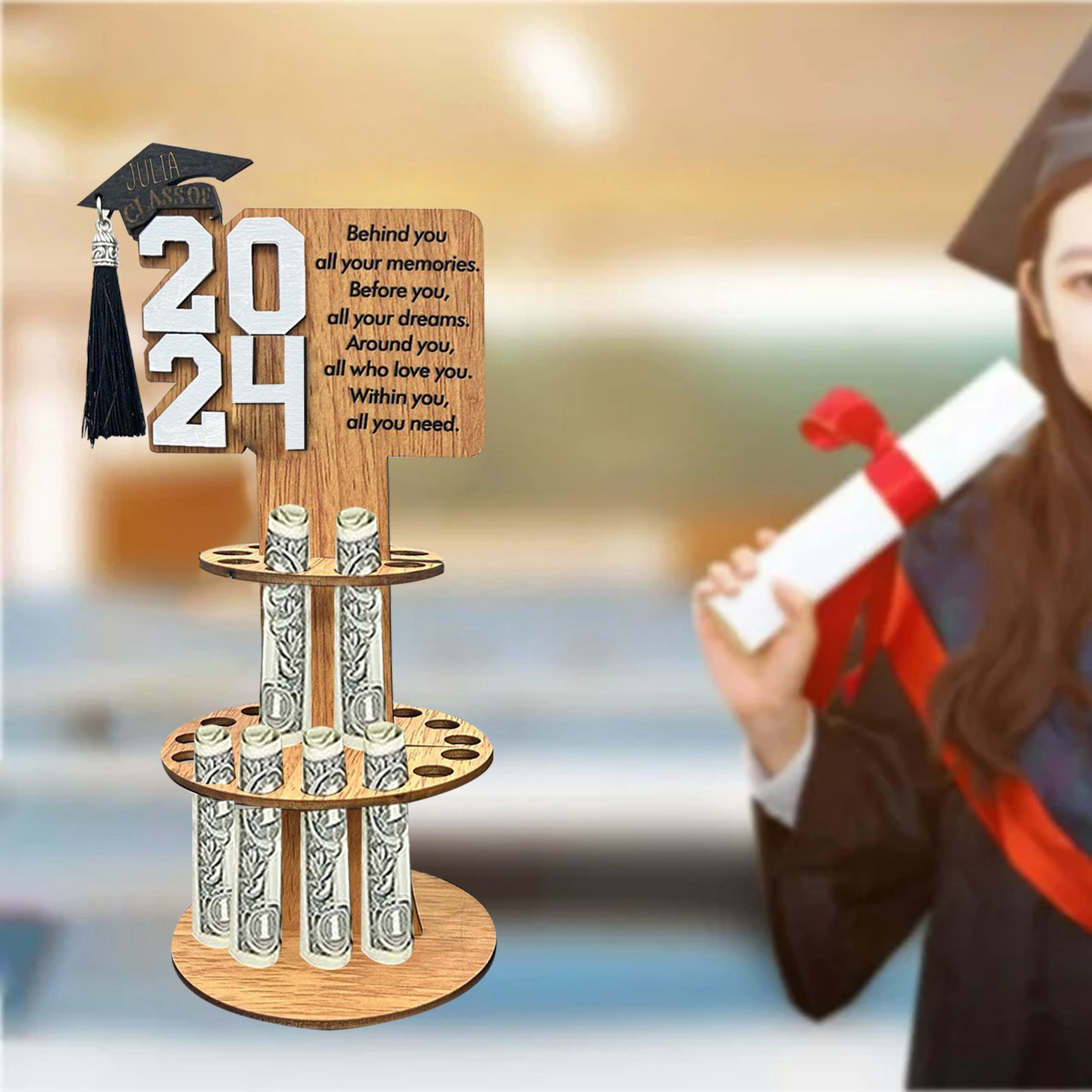 SUSUchens Wooden Graduation Money Holder Congratulation Card Rack Money ...