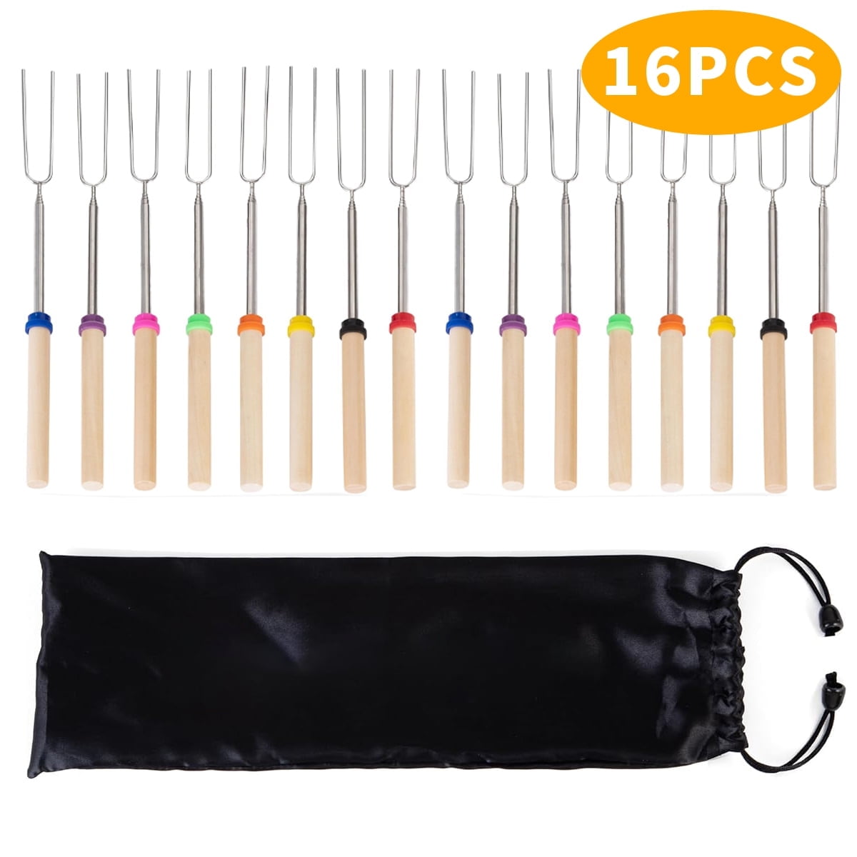 SUSWIM 16 Pack Extendable Stainless Steel Marshmallow Roasting Sticks ...