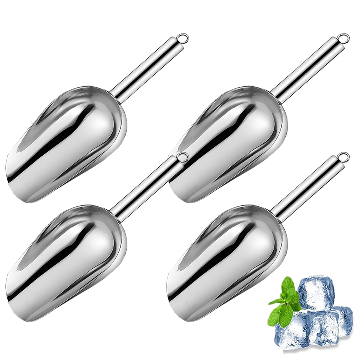 SUSWIM 4 pcs Metal Ice Scoop 6 Oz，Kitchen Ice Scooper for Ice Maker ...