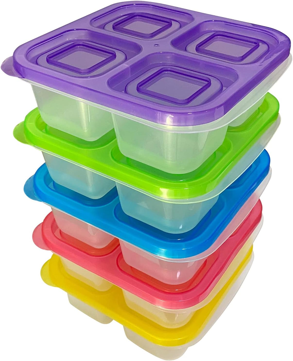"SUSWIM 5 Pcs Small Plastic Lunch Containers, 4 Compartments, Divided ...