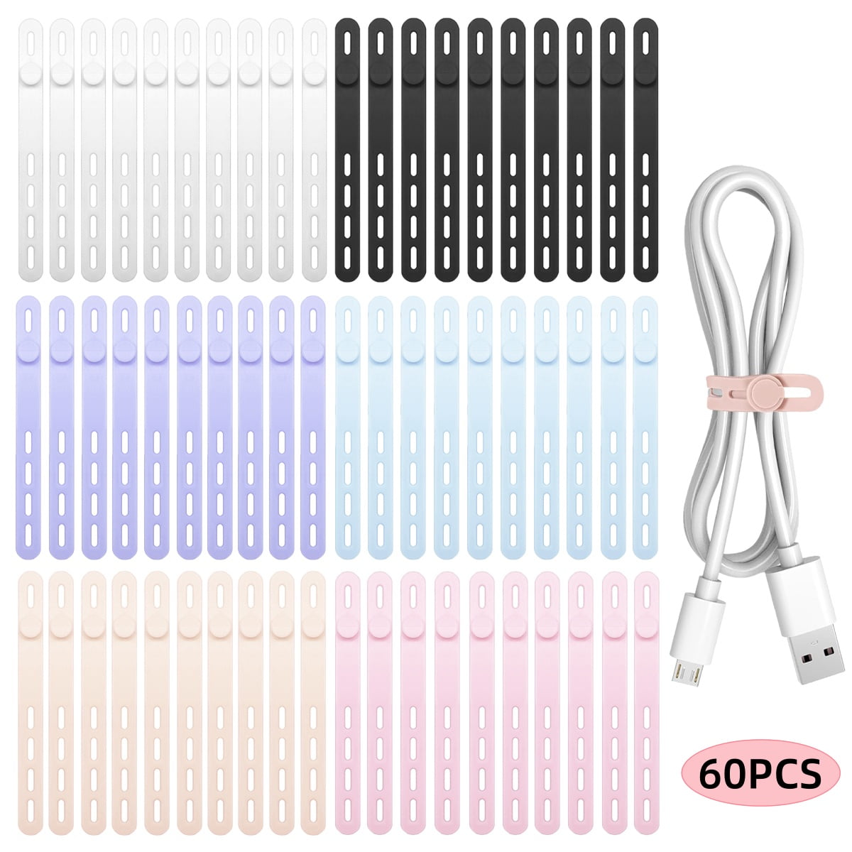 WLGJL Silicone Cable Ties, Reusable Cord Wraps for Electronics ...