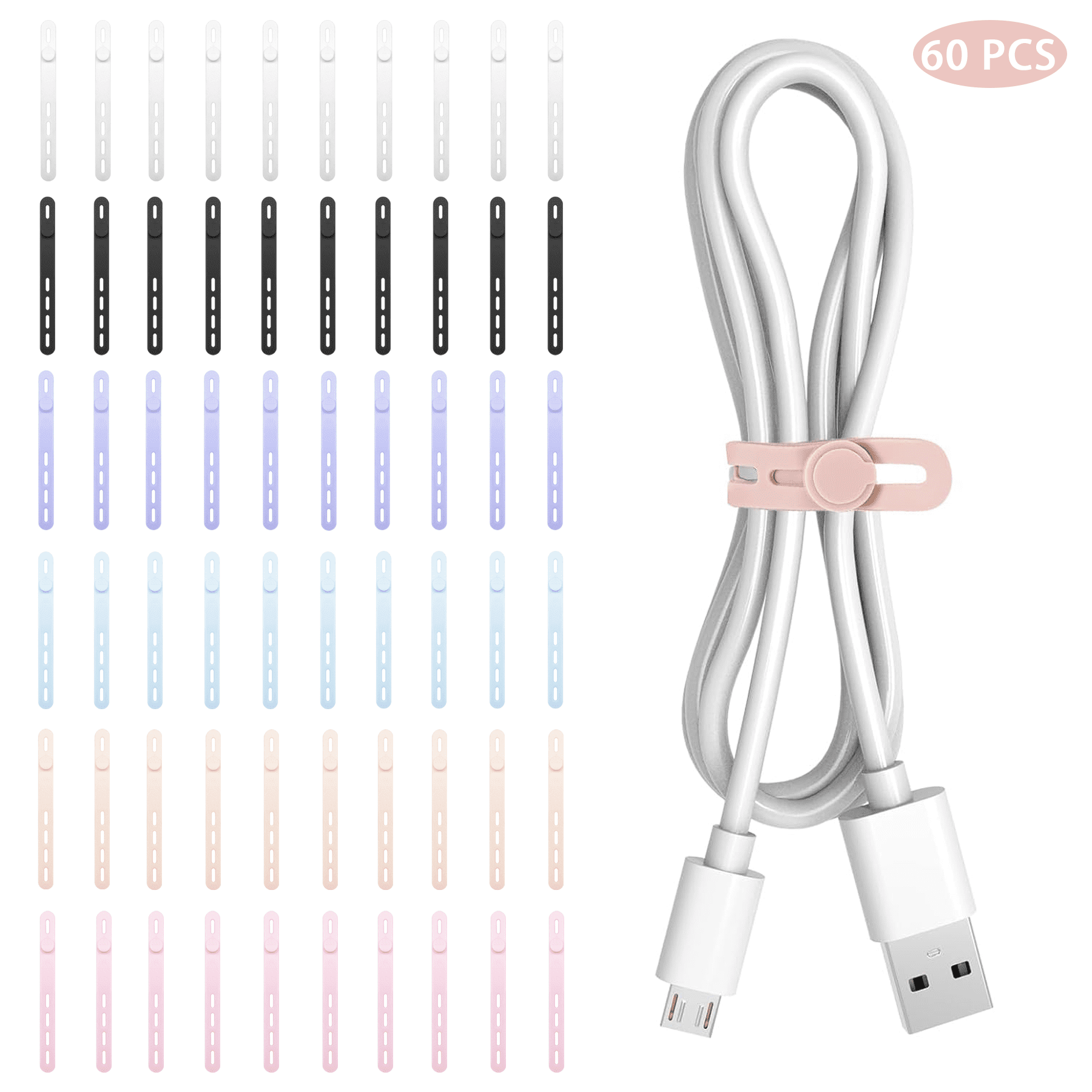 WLGJL 60Pcs Silicone Cable Ties, Cable Ties Reusable, High Elasticity ...