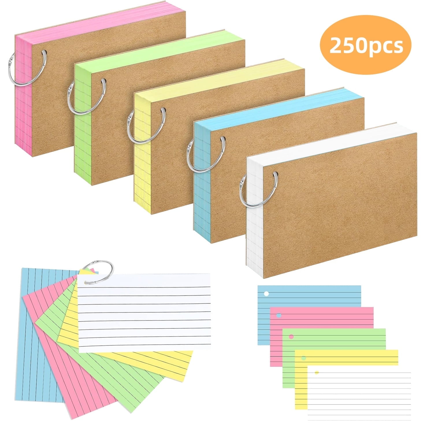 WLGJL Colored 3x5 Inch Flash Cards with Ring, Lined, 5 Cards - Walmart.com