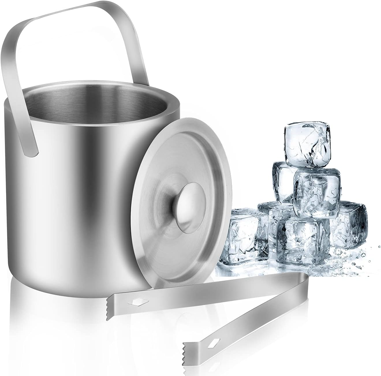 BREKX Iceberg Ice Bucket with Lid & Scoop Insulated Stainless Steel ...