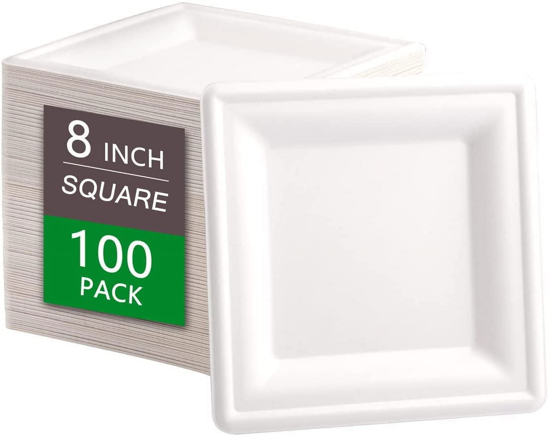 SUT 8-Inch Compostable Paper MMF7 Plates, 100 PCS Square Bagasse Plates ...