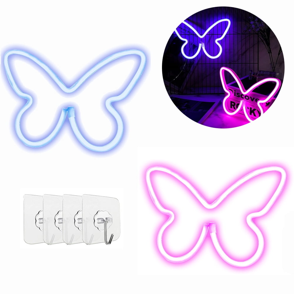 SUTENG 2 Pcs Butterfly Neon Signs for Wall Decor,USB or Battery 3-AA ...