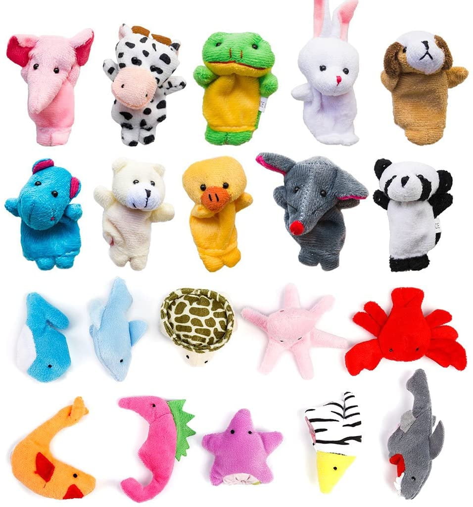 SUTENG 20PCS Realistic Animals Finger Puppets Playset，Soft Animal Head ...