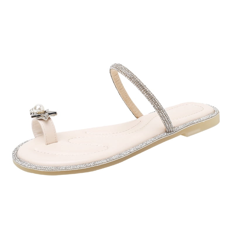 SUTENG ‌222-10 Plus Size Flat Rhinestone & Pearl-Embellished Slide ...