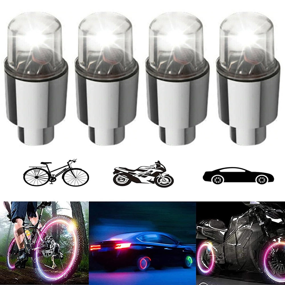 SUTENG 4x RGB LED Tyre Tire Air Valve Cap Light Car Bike Wheel Stem Cap ...