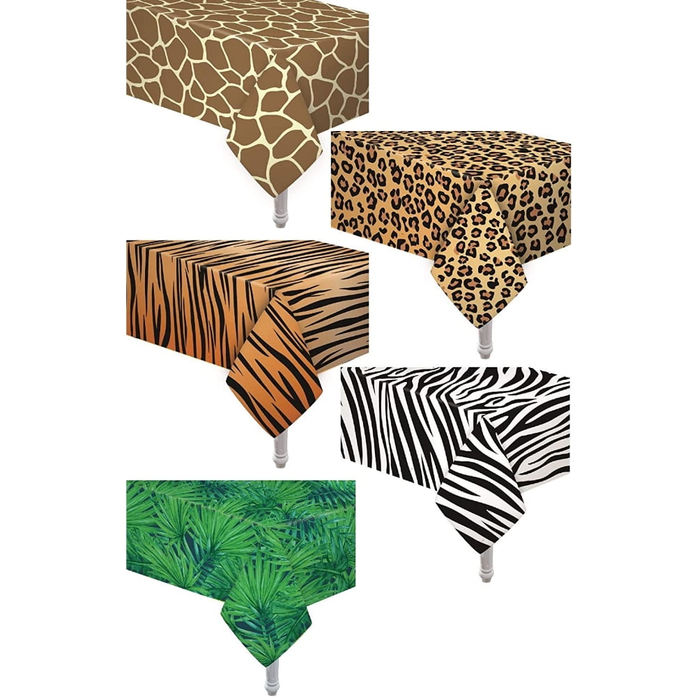 SUTENG 5 Pack Zoo Print Table Covers Animal Safari Theme Party Supplies ...