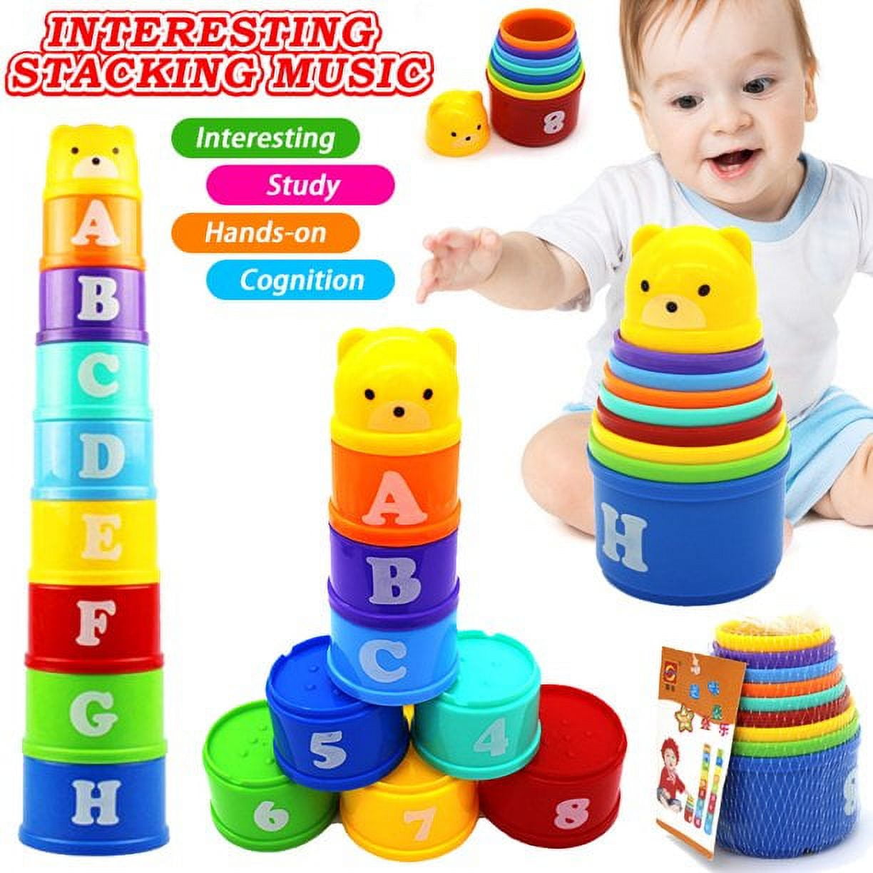SUTENG Colorful Stacking & Nesting Cups - 9 Cups Fun Color Learning Toy ...