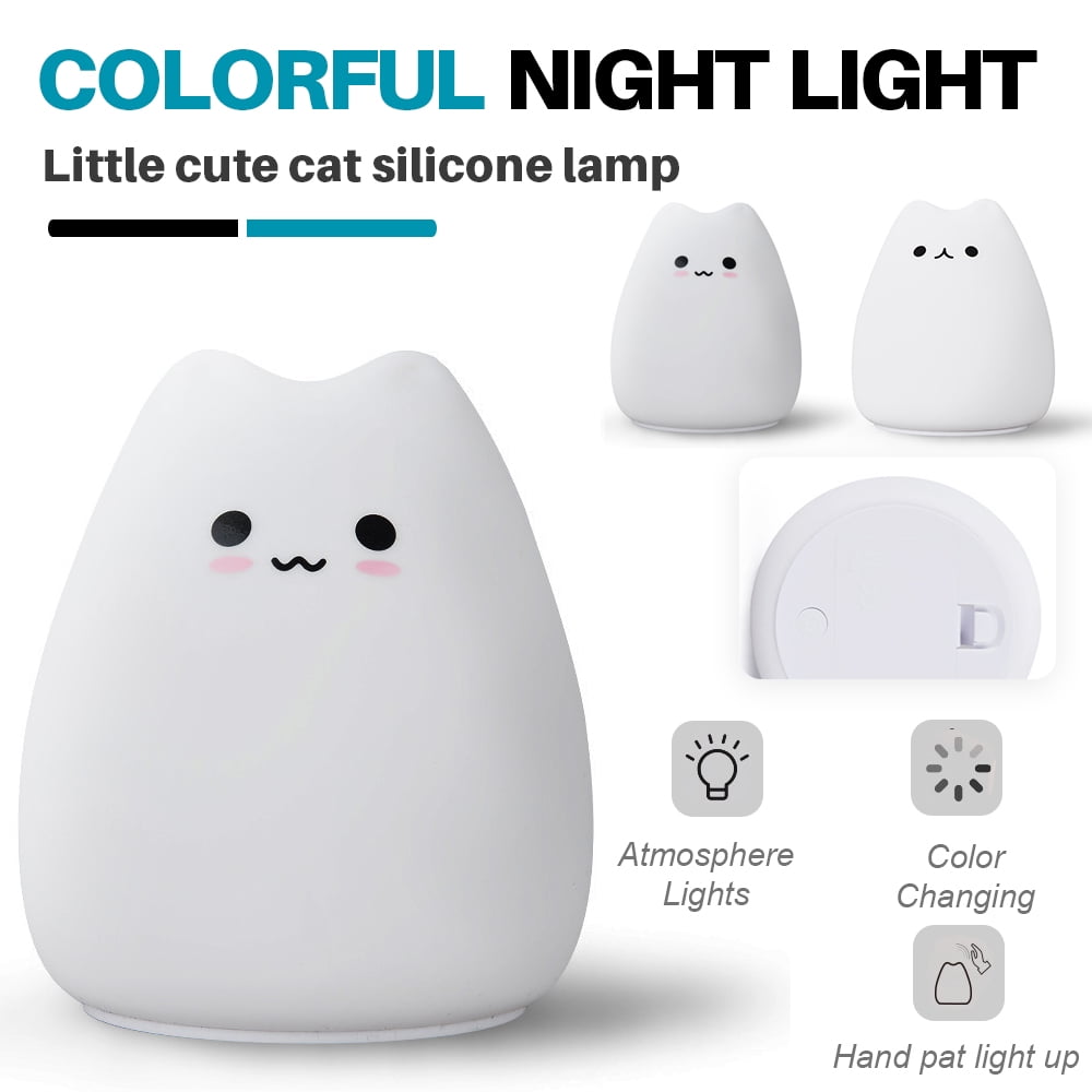 SUTENG LED Cat Night Light, Battery Powered Silicone Cute Cat Nursery ...
