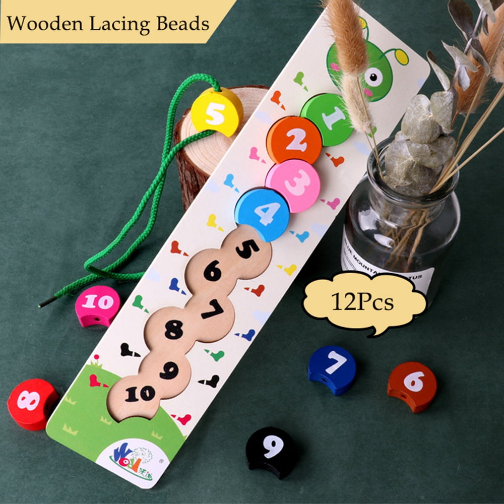 SUTENG Lacing Bead Set, Educational Stringing Toy Montessori Toys ...