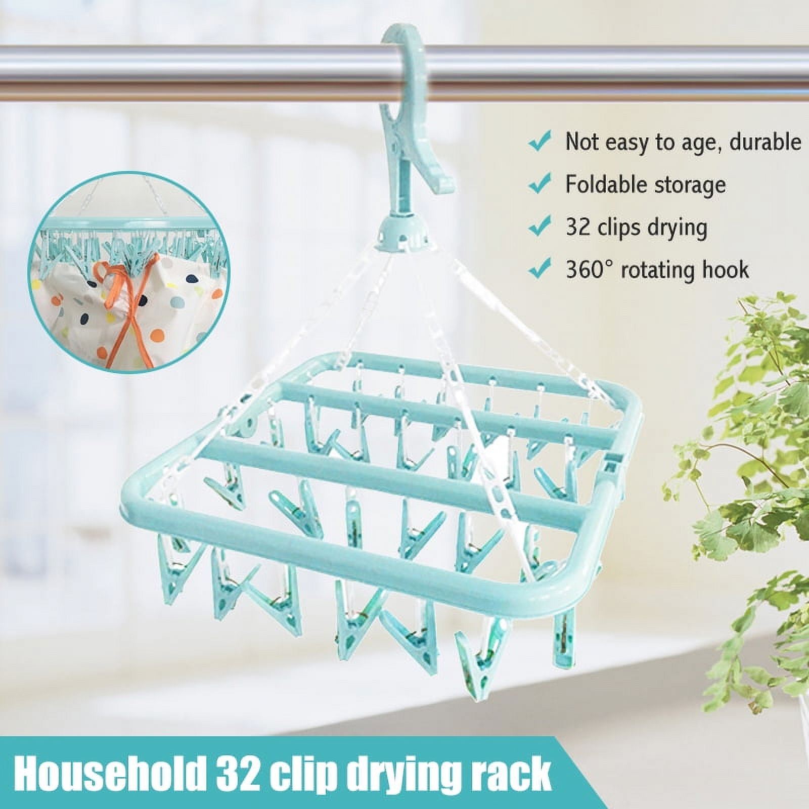Suteng Laundry Hanger, Foldable Clip & Drip Drying Rack, 32 Pins, Space ...