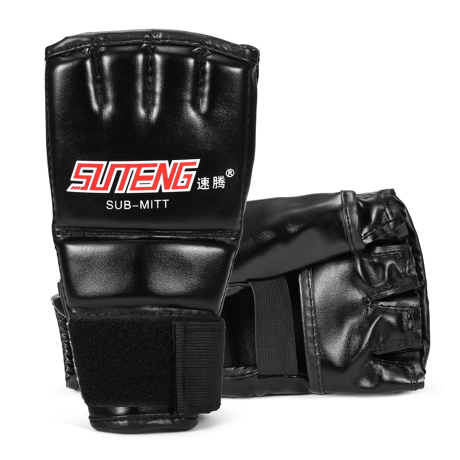 SUTENG Red Muay Thai Training Mittens PU Leather Half Boxing Gloves for ...