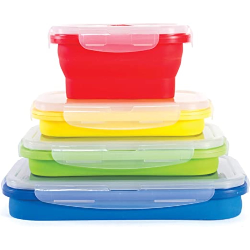SUTENG Thin Bins Collapsible Containers – Set of 4 Rectangle Silicone ...