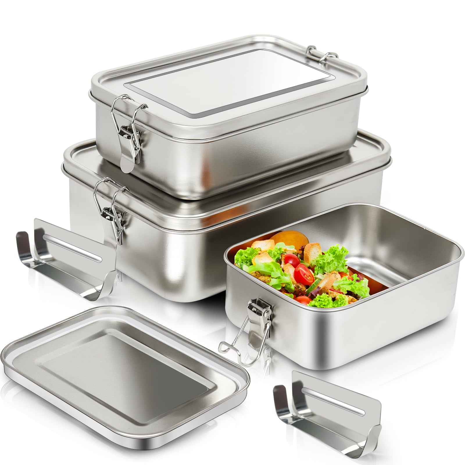 SUTETLW 304 Stainless Steel Bento Box 3 Pack Stainless Steel Containers ...