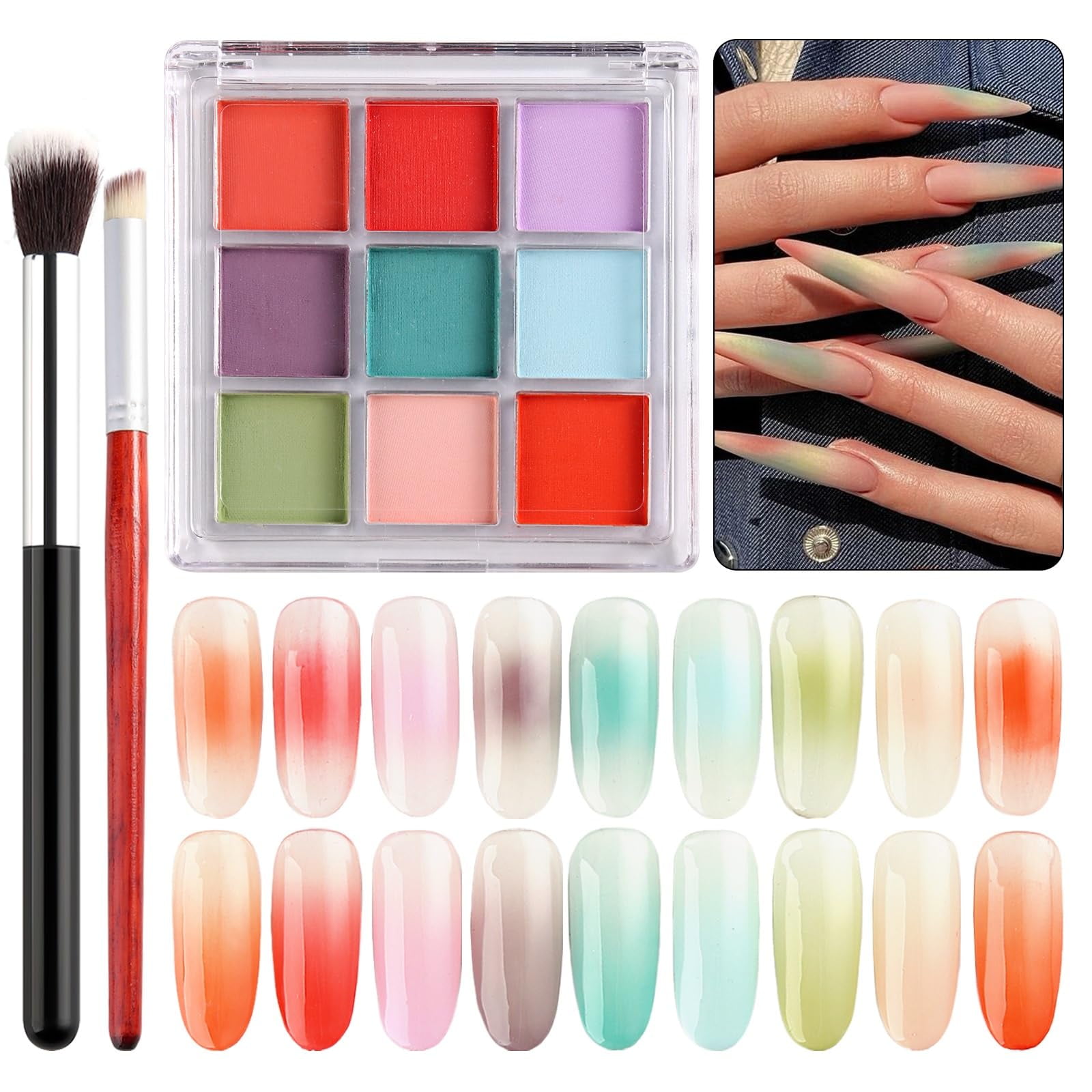 SUTOKAKA Ombre Nail Pigment Powder Set 9 Colors Solid Gradient Nail ...
