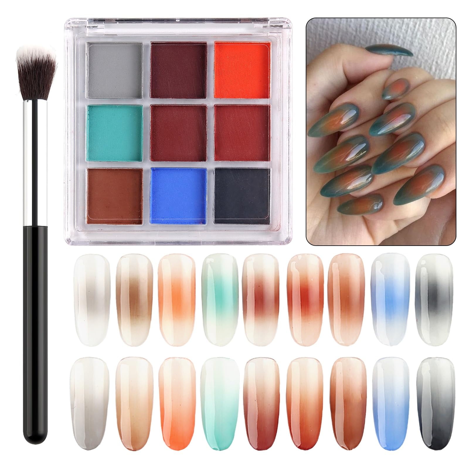SUTOKAKA Ombre Nail Pigment Powder Set 9 Colors Solid Gradient Nail ...