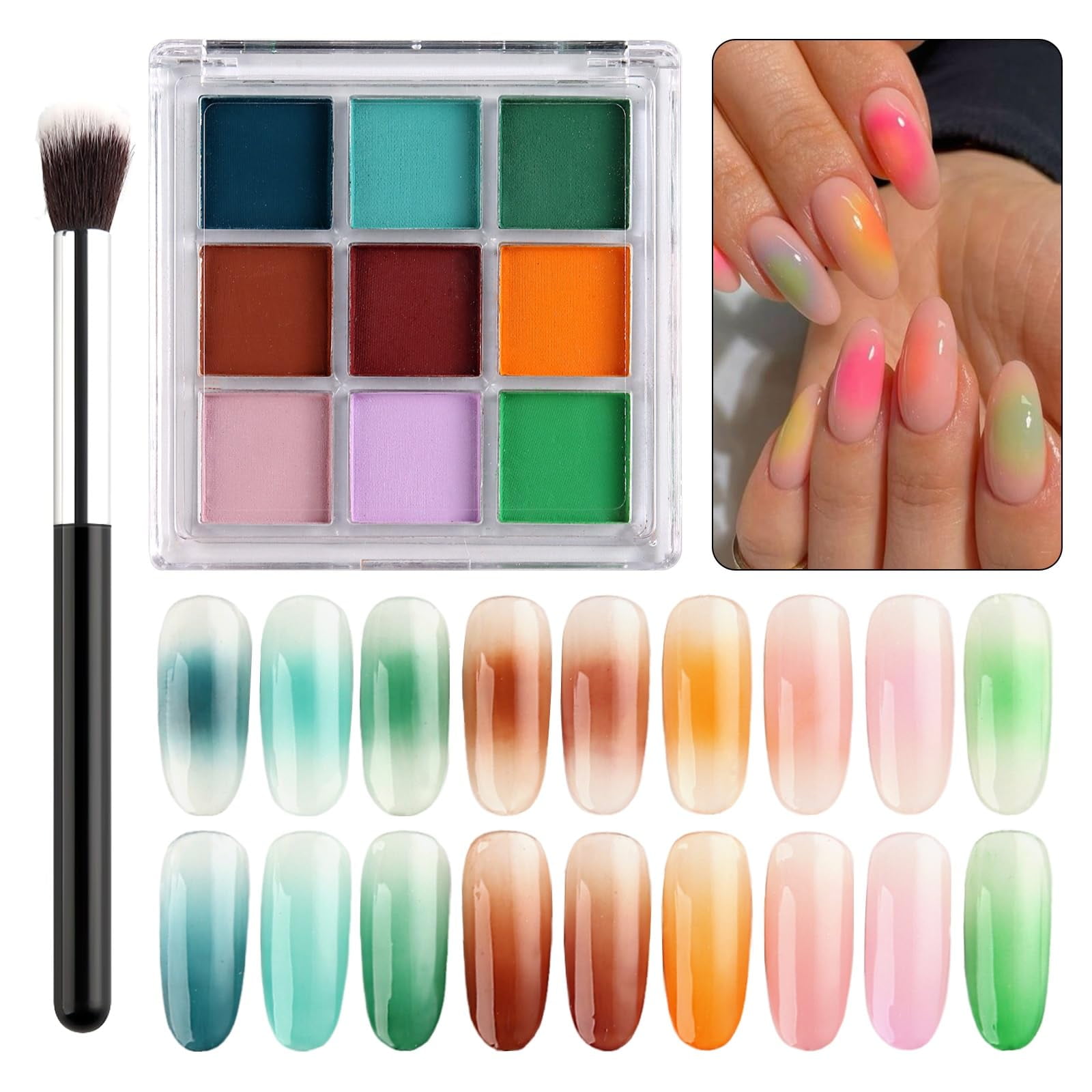 SUTOKAKA Ombre Nail Pigment Powder Set 9 Colors Solid Gradient Nail ...