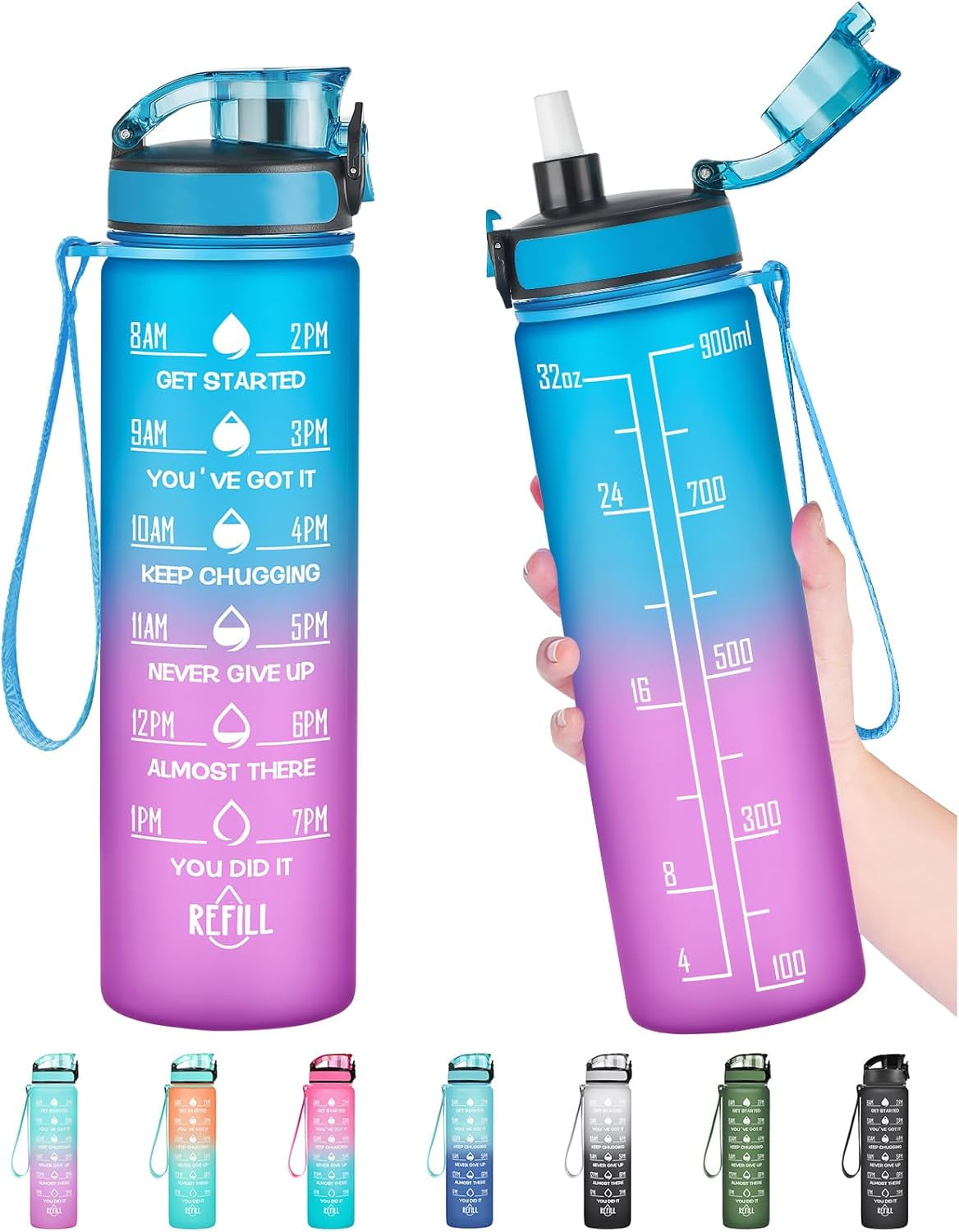 SUTRAME 32 oz Drinking Water Bottle with Motivational Quotes, Time ...