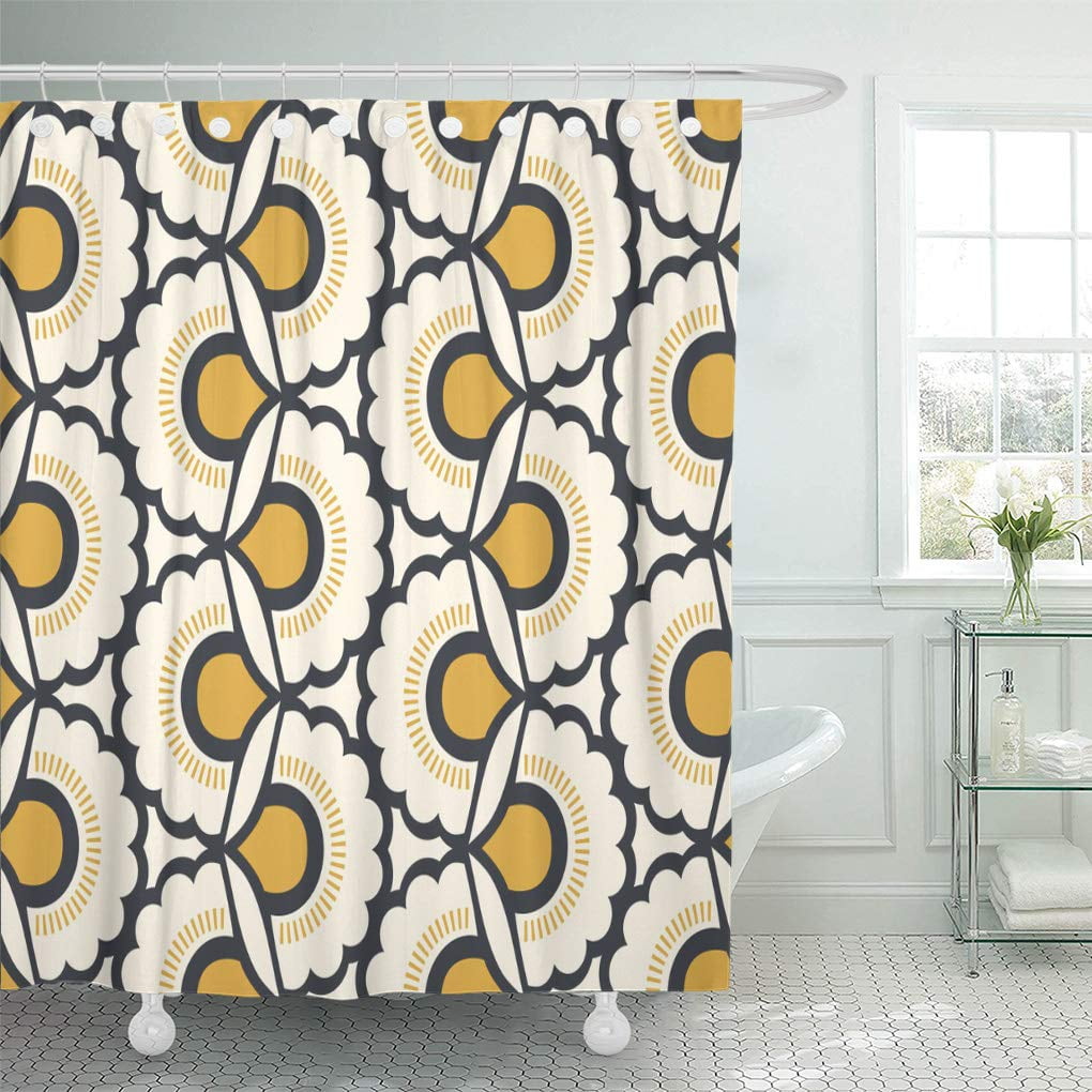 SUTTOM 1960S Retro Pattern Floral 1970S 60S 70S Abstract Black Shower ...