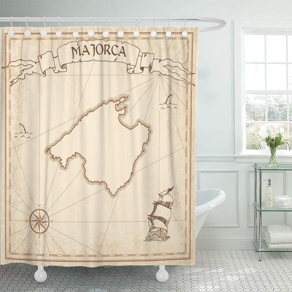 SUTTOM Ancient Majorca Old Treasure Map Sepia Engraved of Island Shower ...